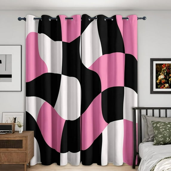 Abstract Curtains For Living Room, Modern Pink Pattern Design Blackout ...