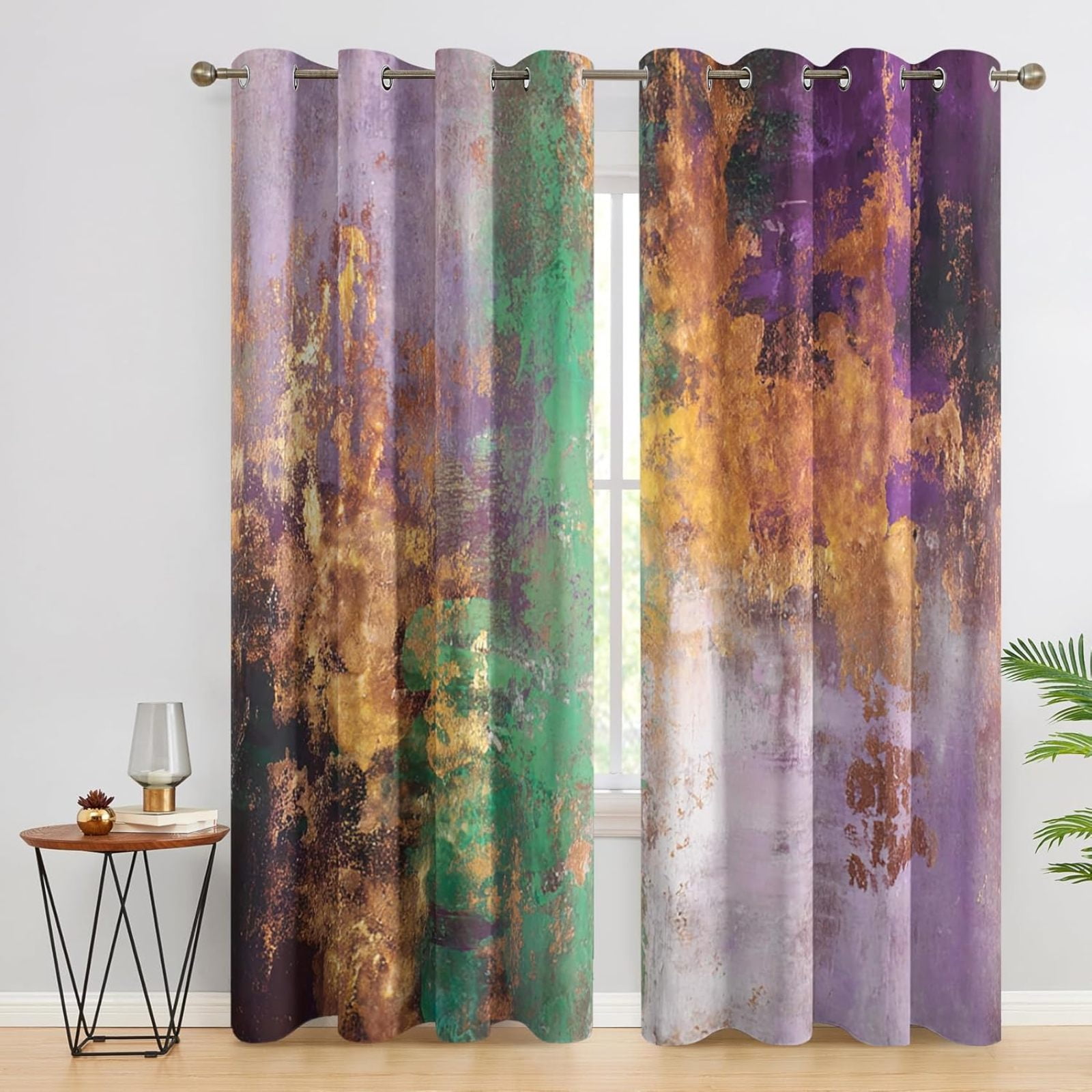 Abstract Curtains For Living Room , Purple Vintage Art Pattern Design ...