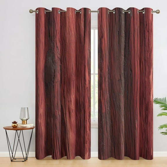 Abstract Curtains For Living Room , Wood Plank Red Pattern Design ...