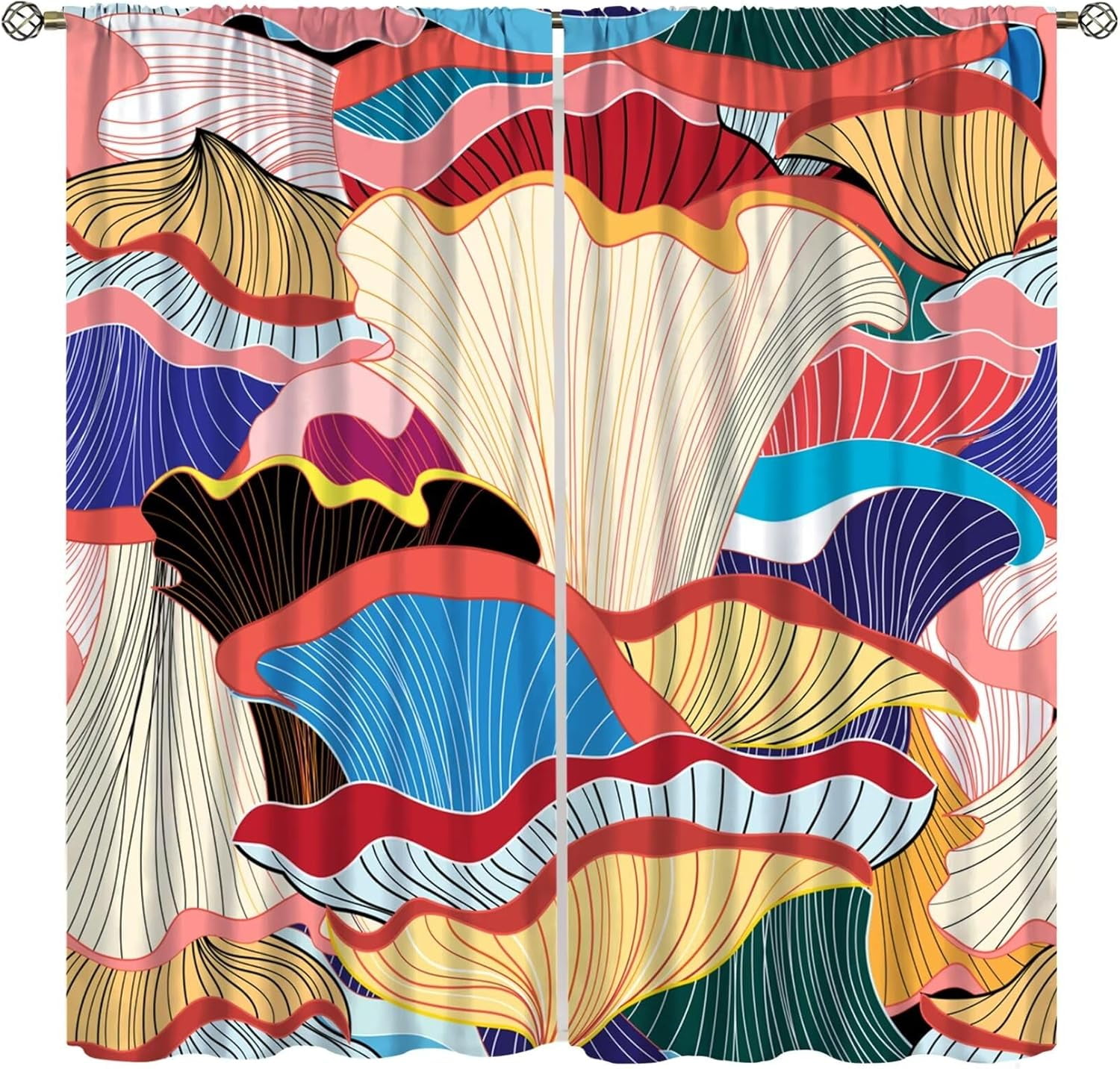 Abstract Curtains, Modern Wavy Colorful Pattern with Contrast Tones ...