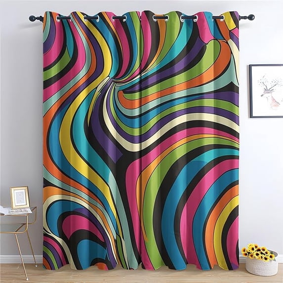Abstract Curtains for Bedroom Living Room, Colorful Swirl Blackout ...