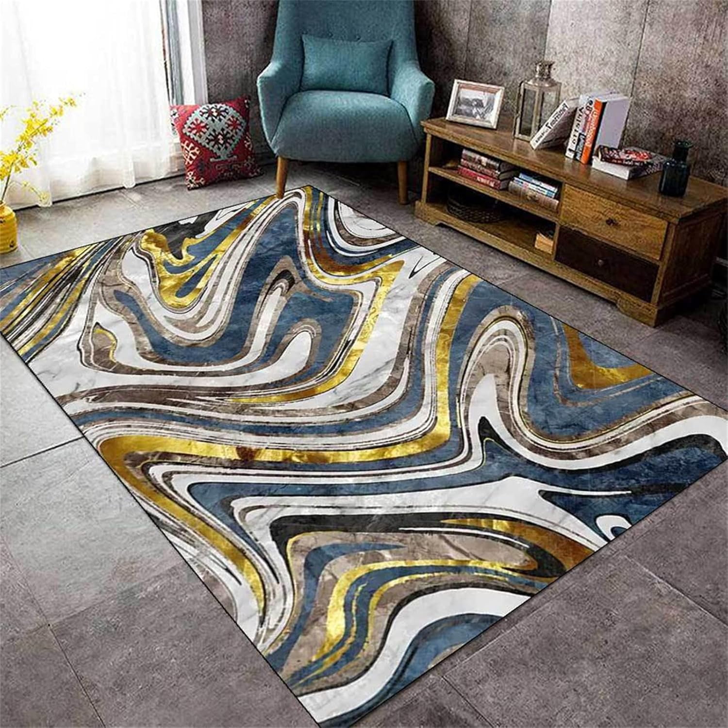 Abstract Curve Marble Area Rugs, Fashion Living Room Carpet, Distressed ...