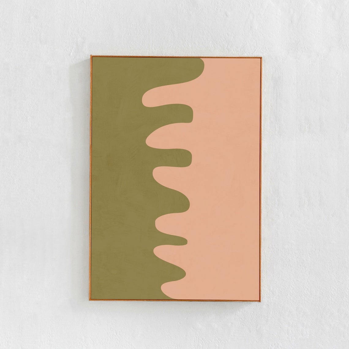 Abstract Curve Shapes Poster Art: Apricot, Olive Green Home Decor ...