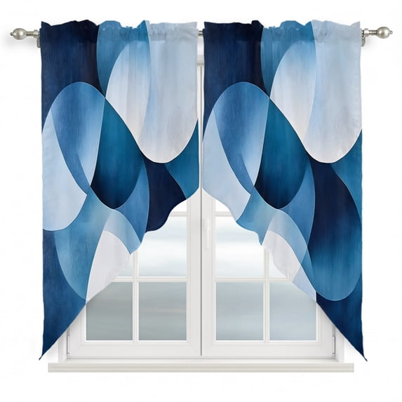 Abstract Curve Swag Curtain Valance for Window 2 Panels Blue White ...