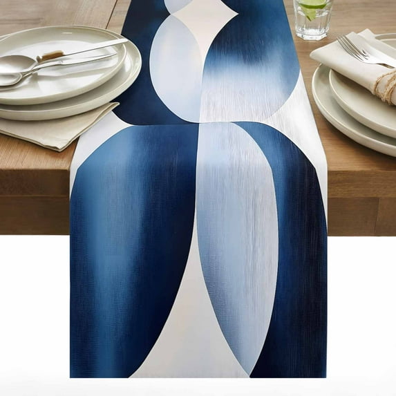 Abstract Curve Table Runner 13x120 inch White Blue Gradient Stitching ...