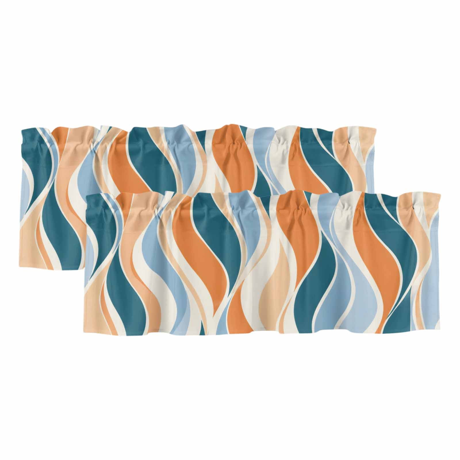 Abstract Curves 2 Panels Kitchen Valance, Retro Teal Orange Fluid ...