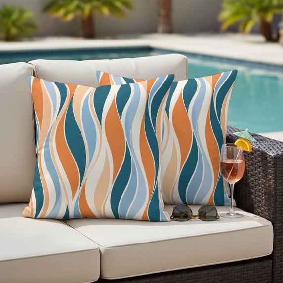 Abstract Curves Outdoor Waterproof Throw Pillow Covers Set of 2, 16"x16 ...