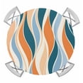 Abstract Curves Round Table Cover, Retro Teal Orange Fluid Ribbons Wavy ...