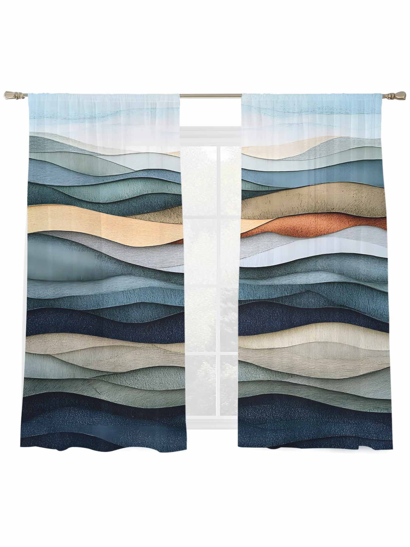 Abstract Curves Sheer Curtains for Living Room Bedroom, Light-filtering ...