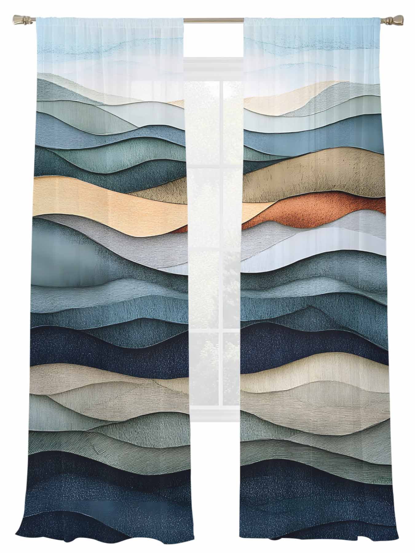 Abstract Curves Sheer Curtains for Living Room Bedroom, Light-filtering ...