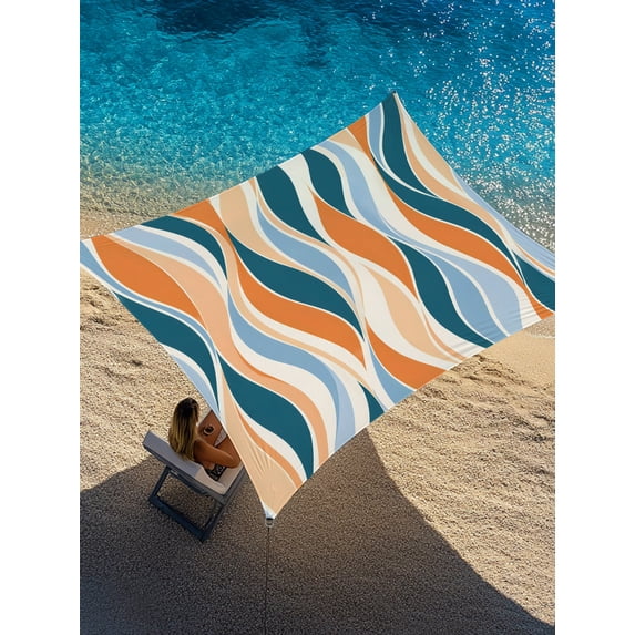 Abstract Curves Sun Shade Sail 8' x 10', Retro Teal Orange Fluid ...