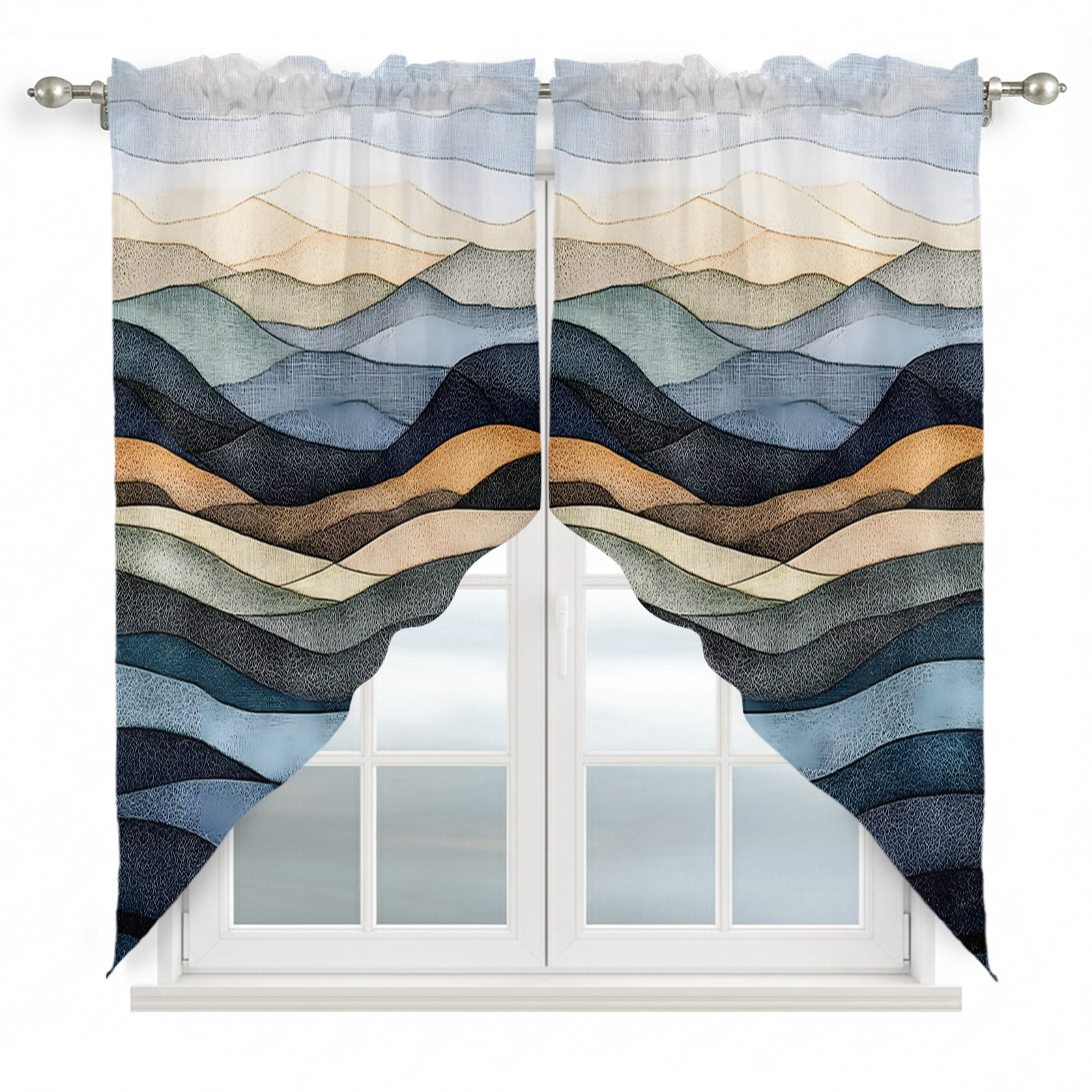 Abstract Curves Swag Curtain Valance for Window 2 Panels Colorful Lines ...