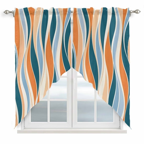 Abstract Curves Swag Curtain Valance for Window 2 Panels Retro Teal ...