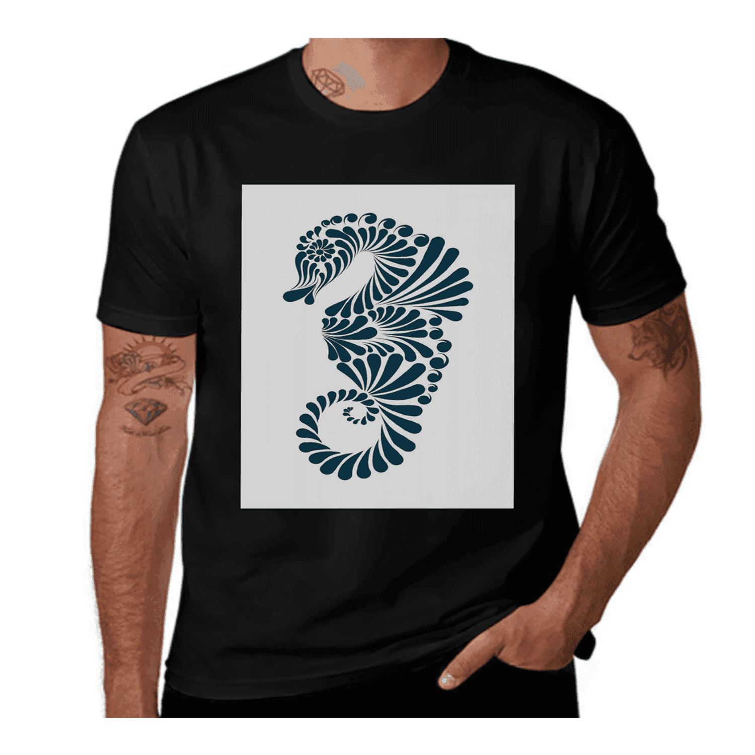 Abstract Curvy Form-Seahorse-Night Blue-White Casual Streetwea Everyday ...