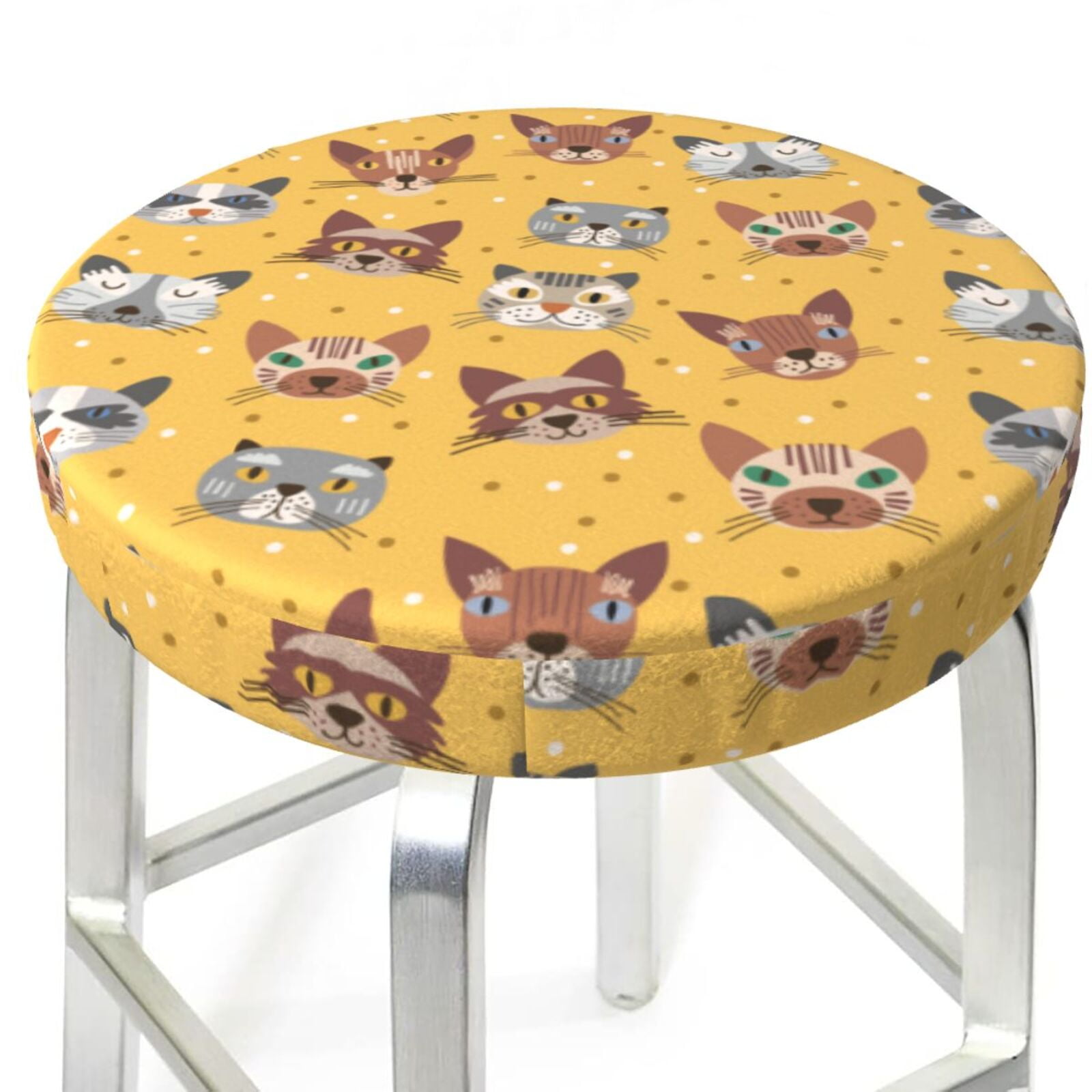 Abstract Cute Cartoon Cat Face_A Round Bar Stool Covers, Soft Velvet ...