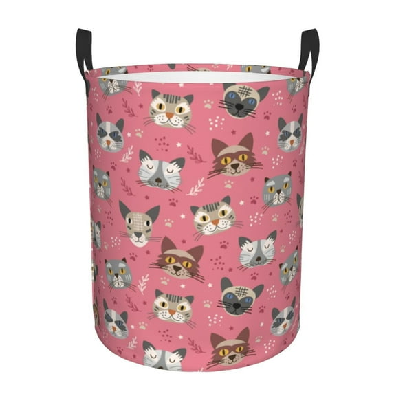 Abstract Cute Cat Face Pink Laundry Basket, Laundry Hamper Waterproof ...