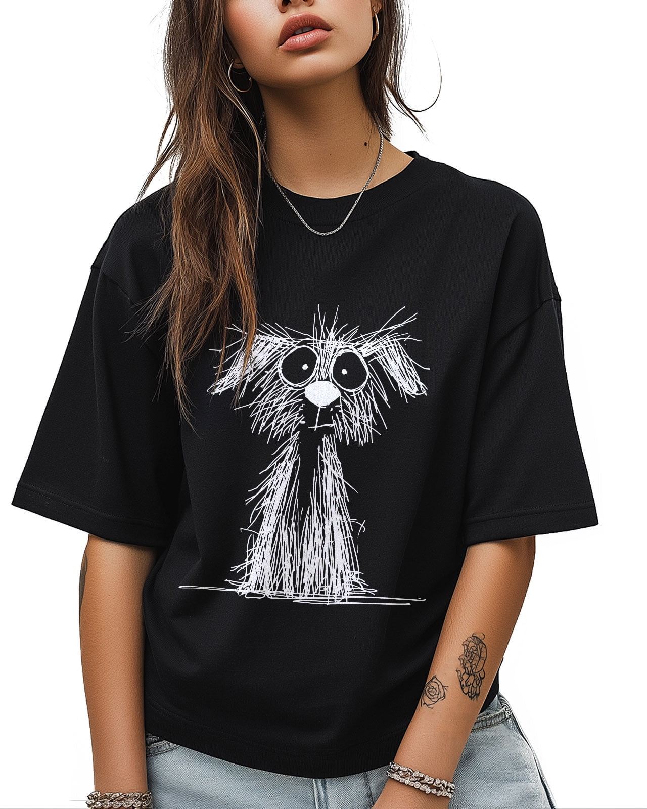 Abstract Cute Dog T Shirts for Women Short Sleeve Cotton Crewneck T ...