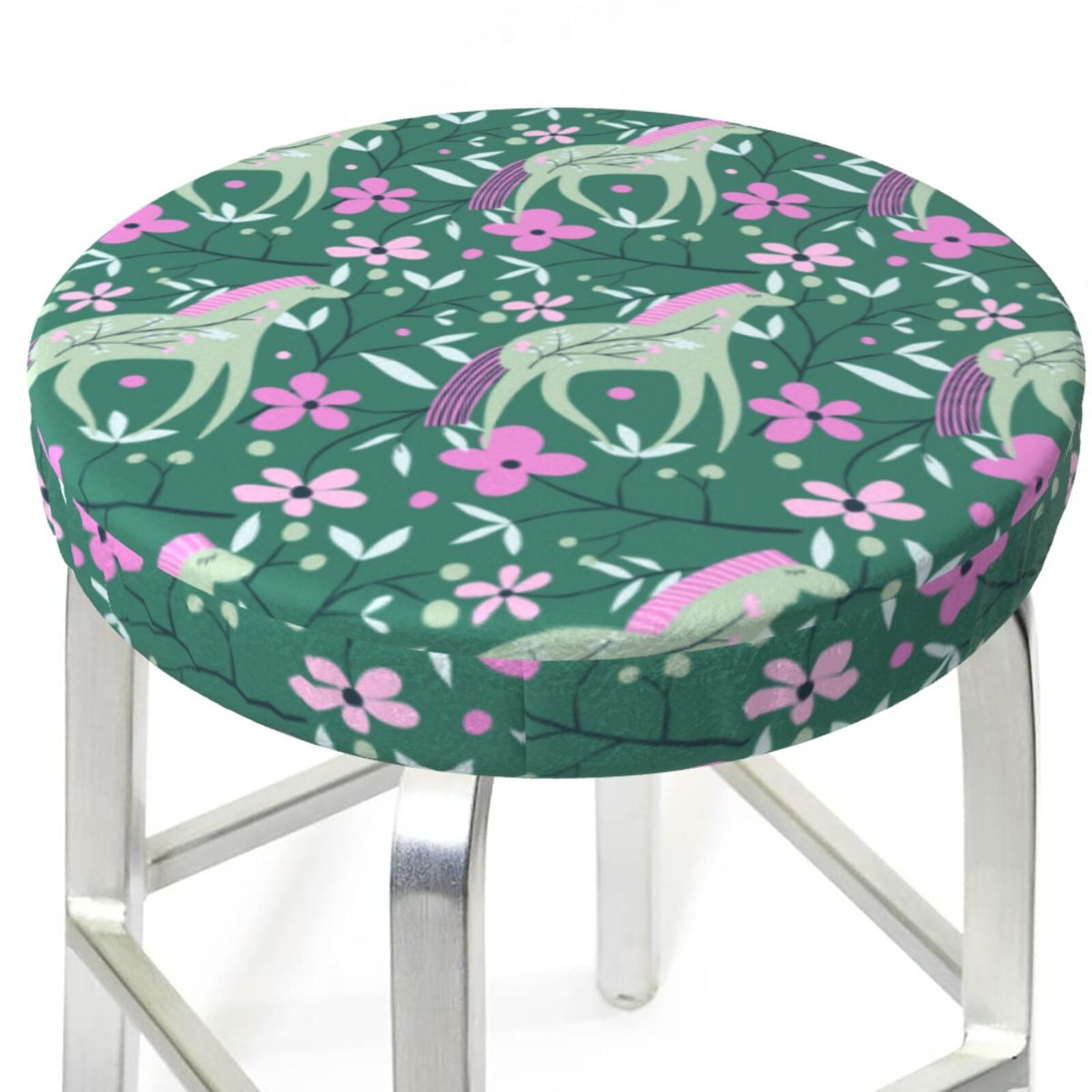 Abstract Cute Horse Flower Green Bar Stool Covers Round - Washable ...