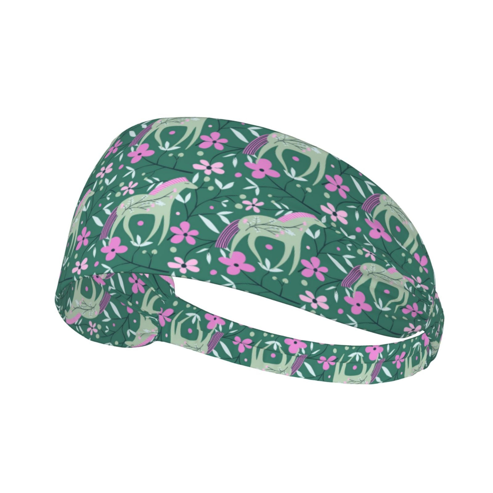 Abstract Cute Horse Flower Green Headbands for Women Men, Workout ...