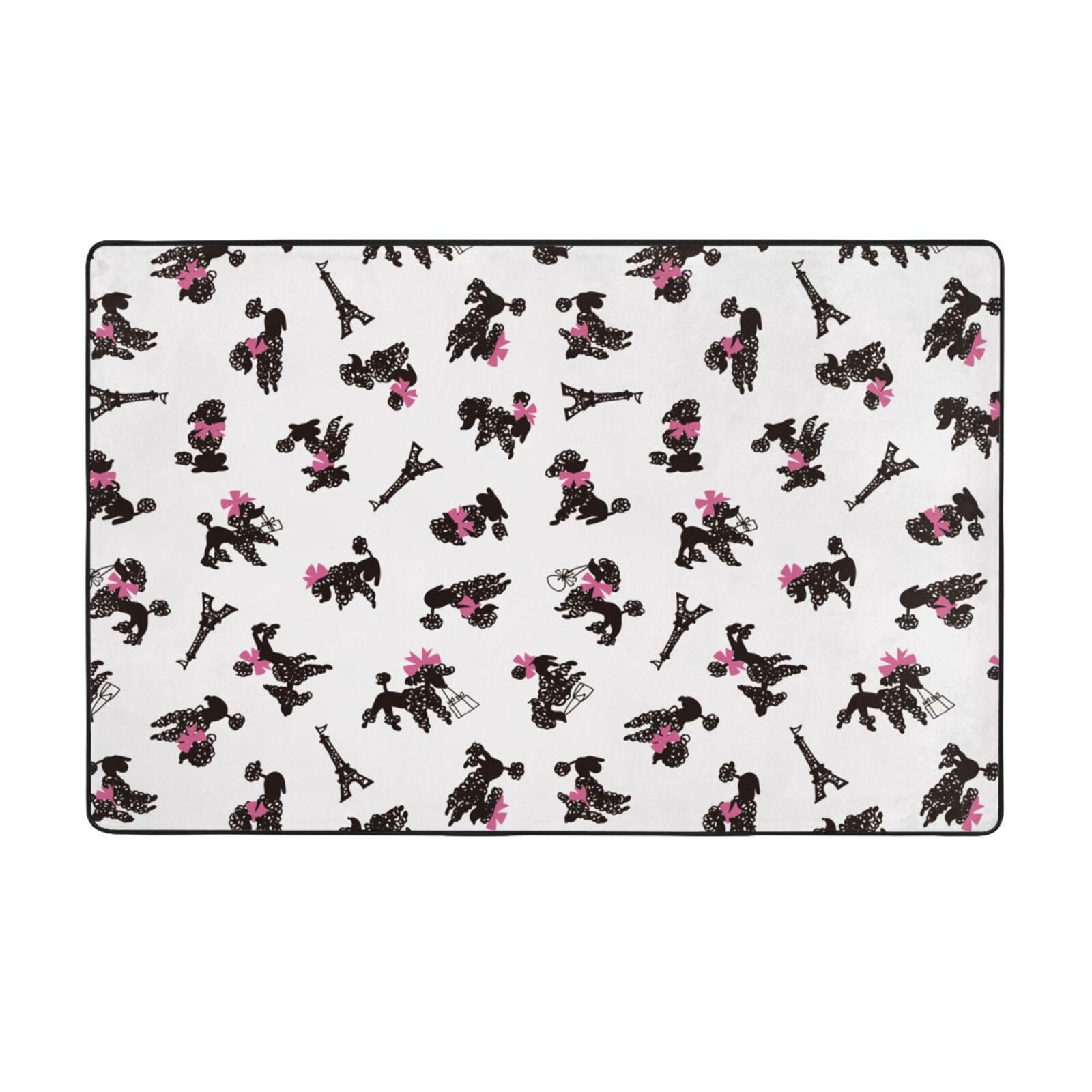 Abstract Cute Poodle Dog Black Shaggy Area Rug, Rugs for Living Room ...