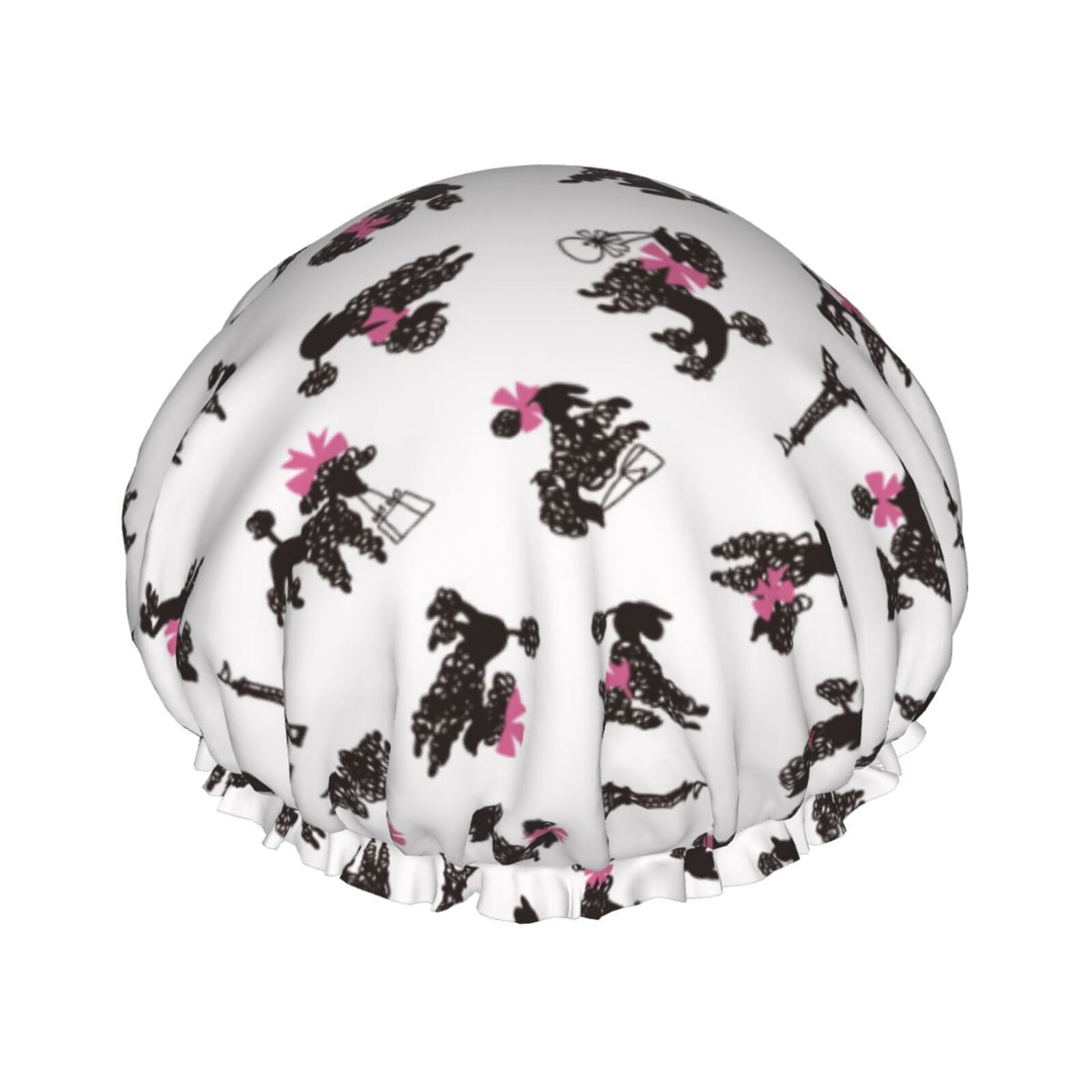Abstract Cute Poodle Dog Black Shower Cap, Reusable Bath Hair Hat for ...