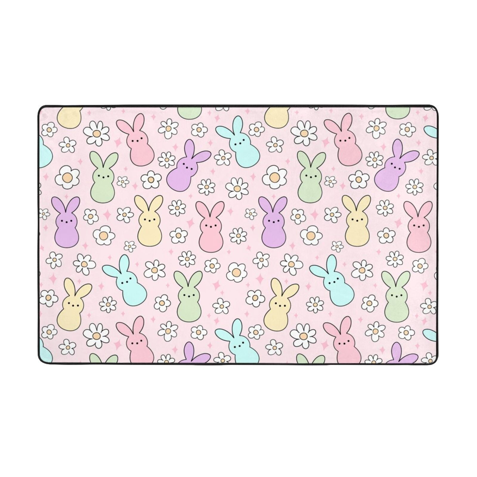Abstract Cute Rabbit Flower Pink Bathroom Rugs Non Slip Washable ...