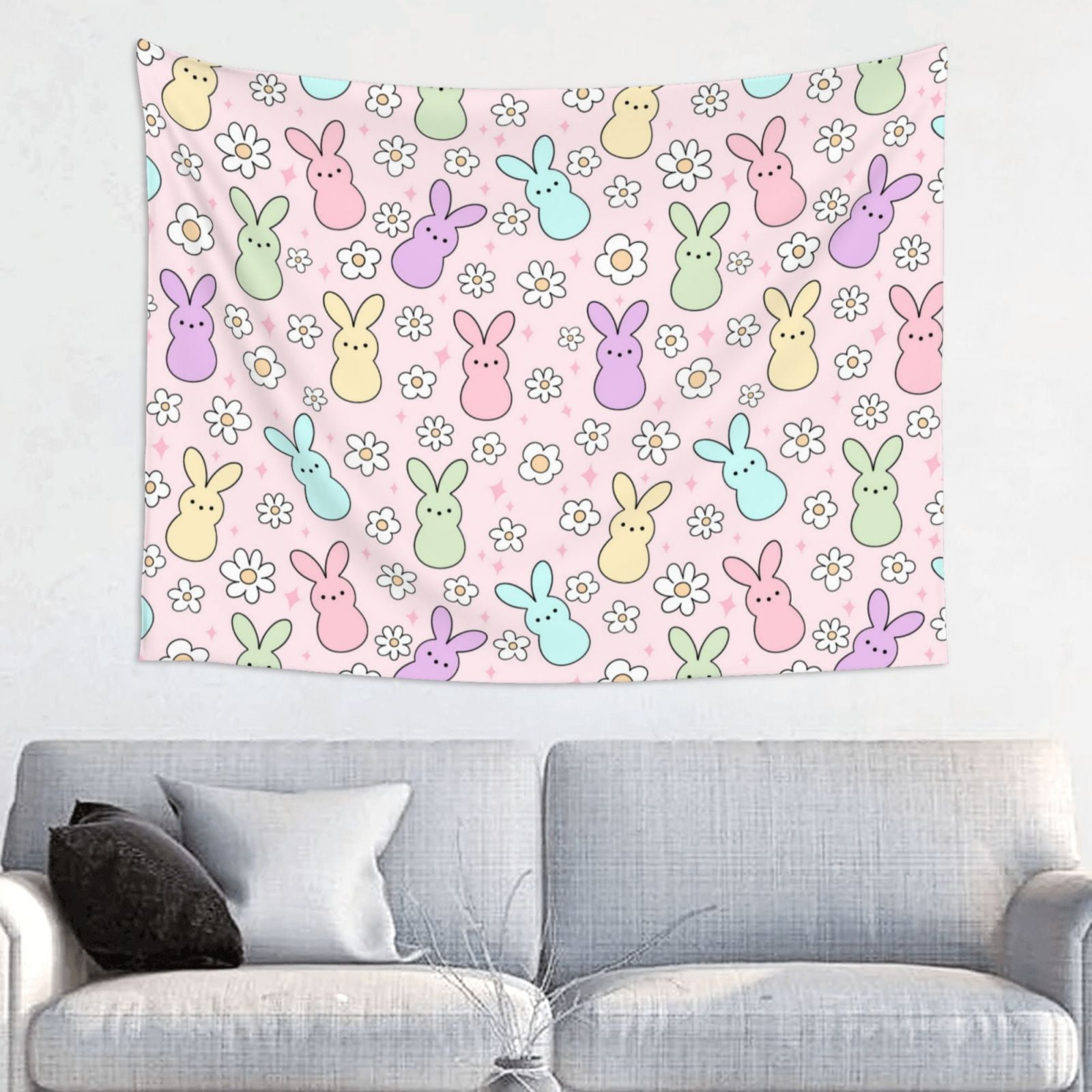 Abstract Cute Rabbit Flower Pink Wall Tapestry for Bedroom Aesthetic ...