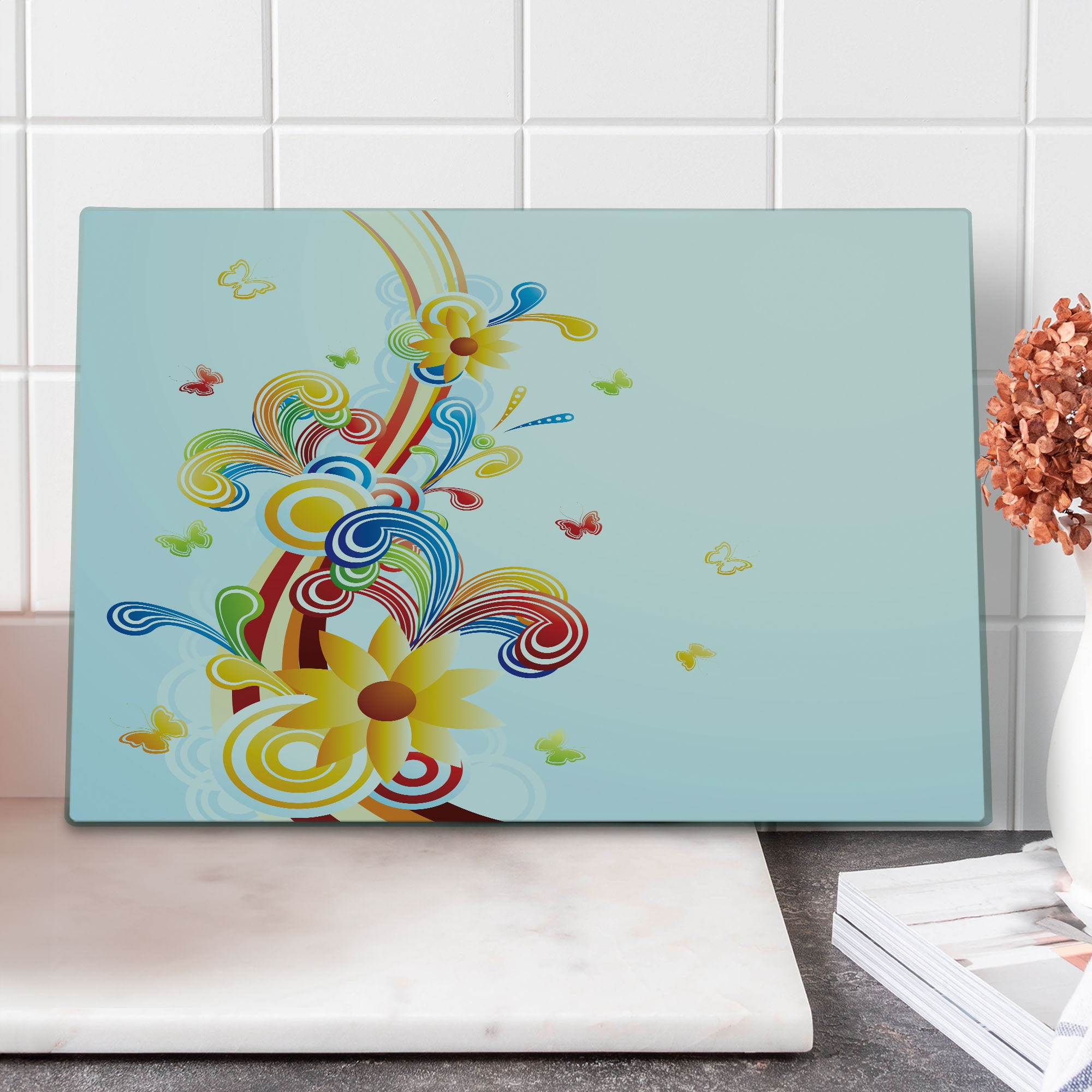 Abstract Cutting Board, Funky Vertical Wave Pattern Butterfly Happiness ...