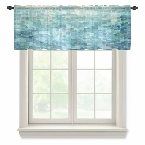 Abstract Cyan Semi Sheer Valance Curtains Gradient Glass Shard Texture ...