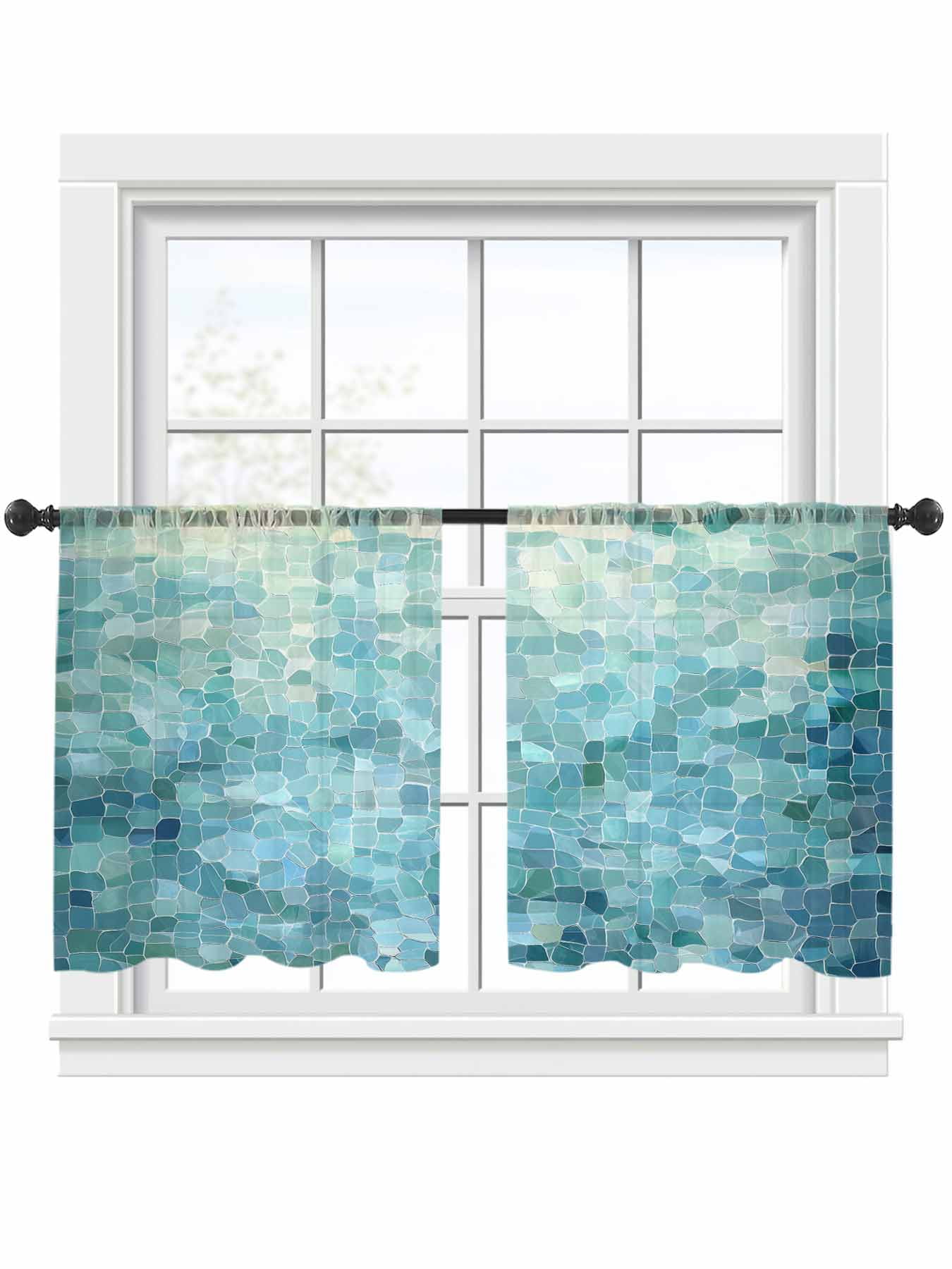 Abstract Cyan Sheer Curtains for Living Room Bedroom, Light-filtering ...