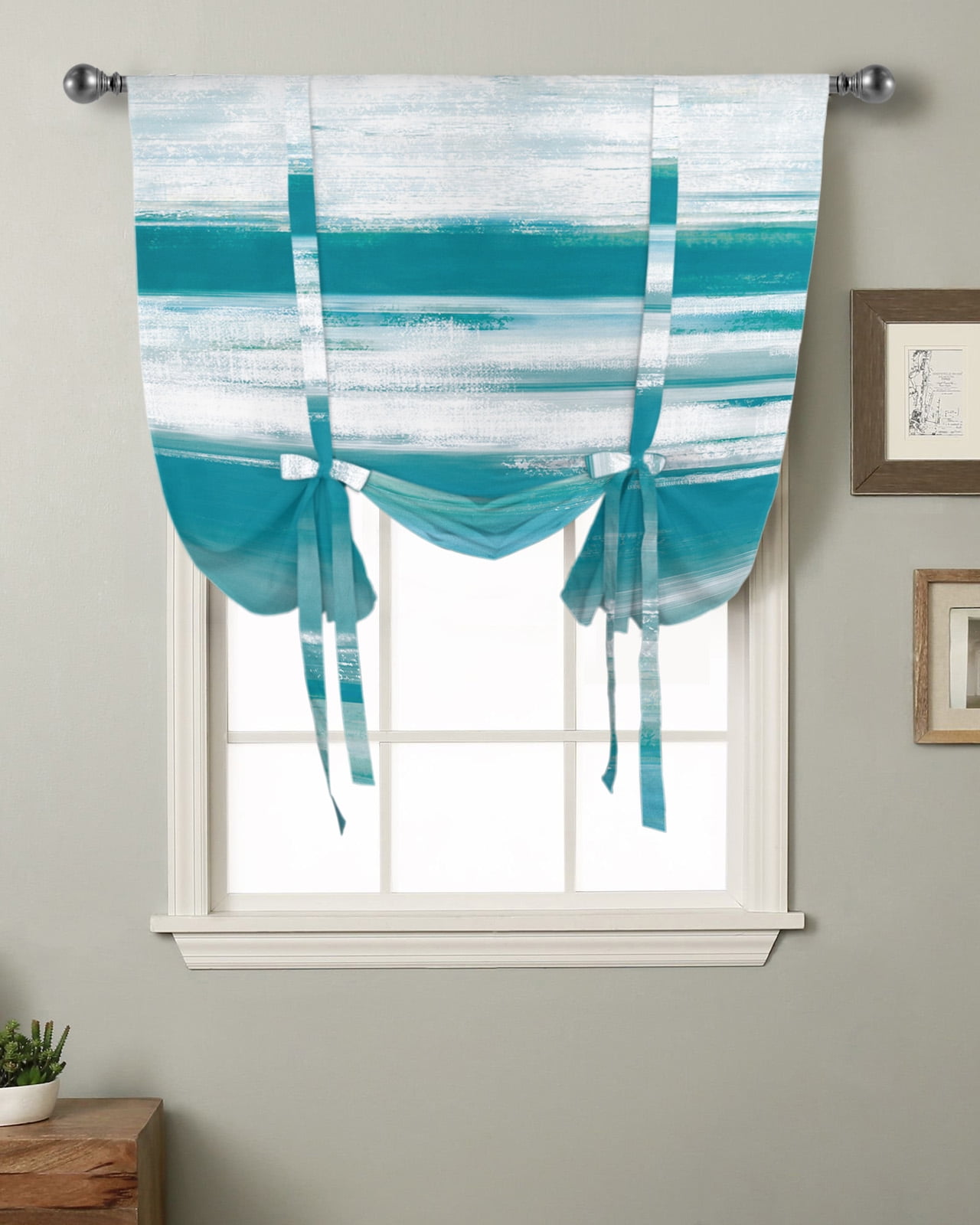Abstract Cyan Turquoise Texture Kitchen Short Window Curtain Rod Pocket ...