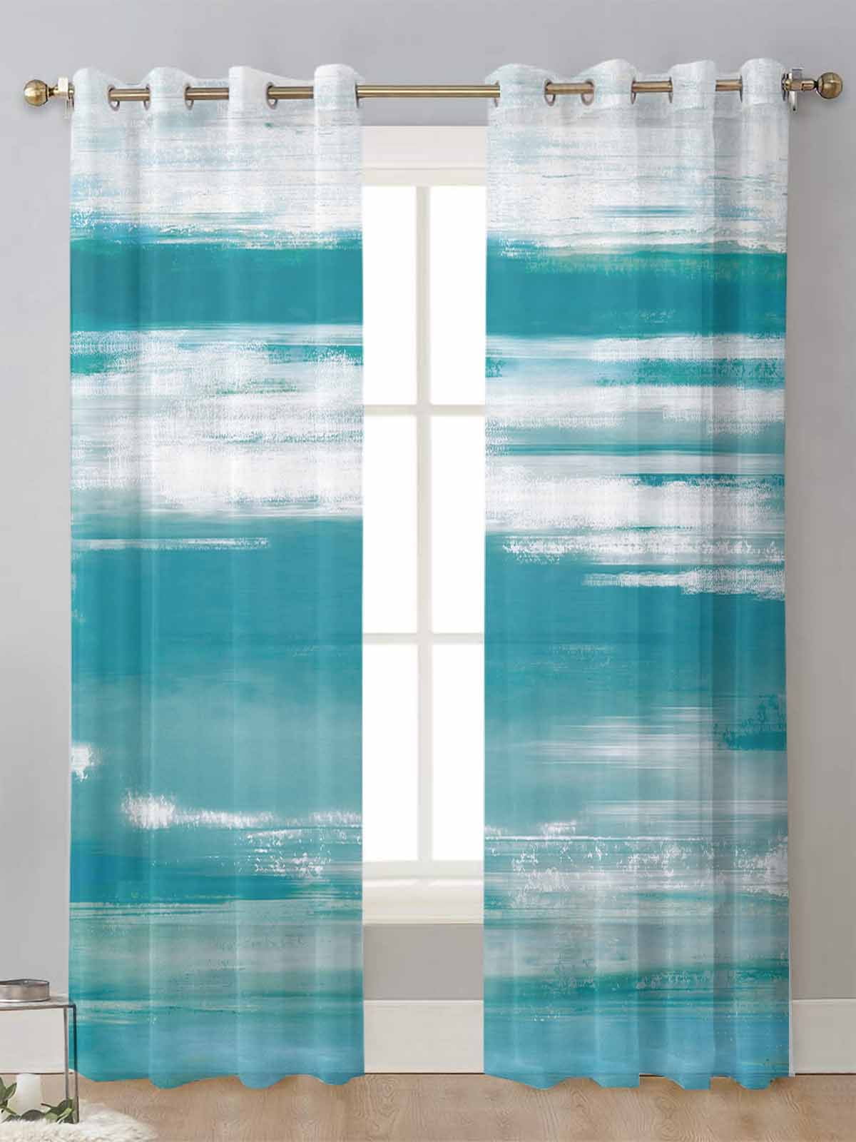 Abstract Cyan Turquoise Texture Sheer Curtains For Living Room Window ...