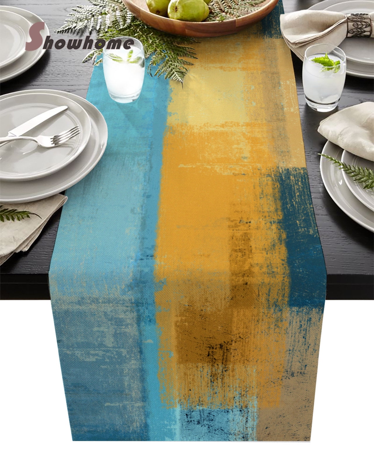 Abstract Cyan Turquoise Texture Table Runner Modern Party Dining Table Runner Wedding Table r ...