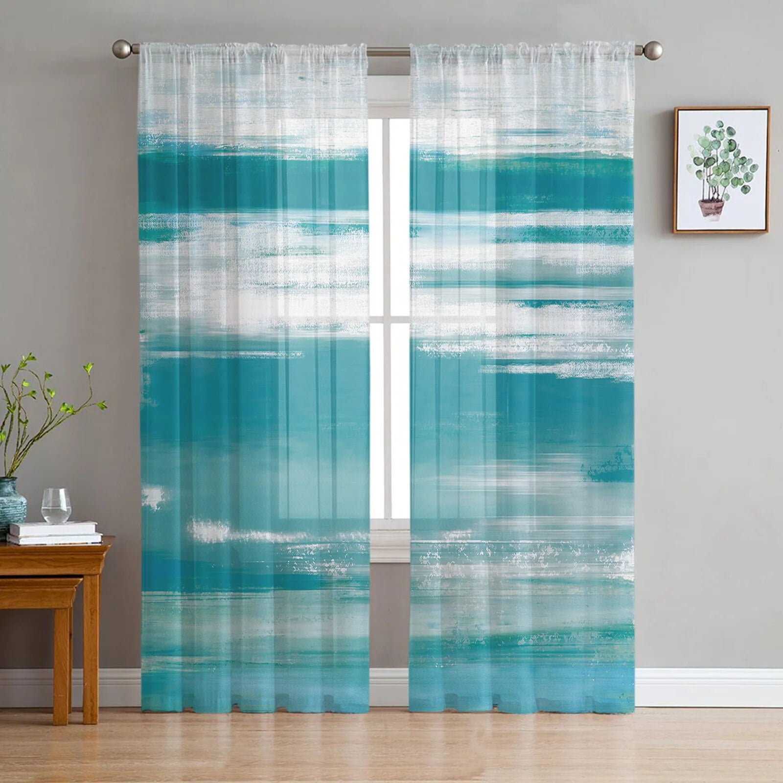 Abstract Cyan Turquoise Texture Tulle Curtains For Living Room Kitchen ...