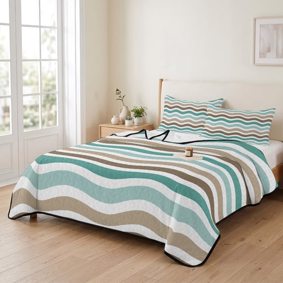 Abstract Cyan-brown Water Ripple 3 Pieces Quilt Set,1 Quilt with 2 ...