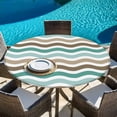 Abstract Cyan-brown Water Ripple Round Fitted Tablecloth with Elastic ...