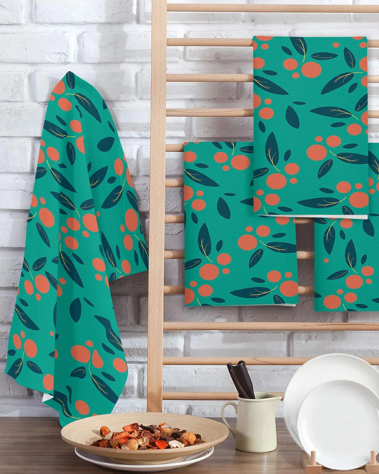 Abstract Cycle Of Fruit Orange Leaves Kitchen Cleaning Cloth Towel ...