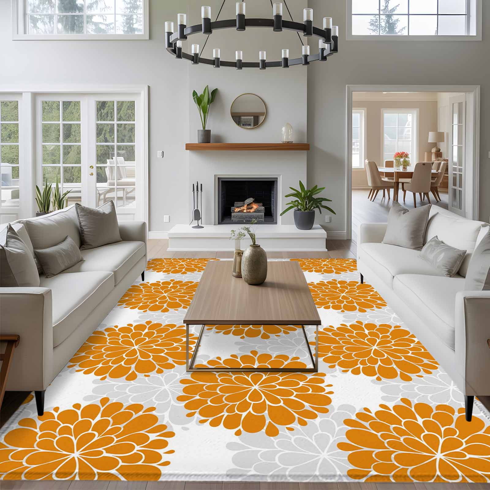 Abstract Dahlia 8x10 Area Rug for Living Room Sectional Sofa, Vintage ...