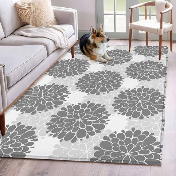 Abstract Dahlia Area Rugs 3x5 ft Vintage Grey Country Farmhouse Classic ...