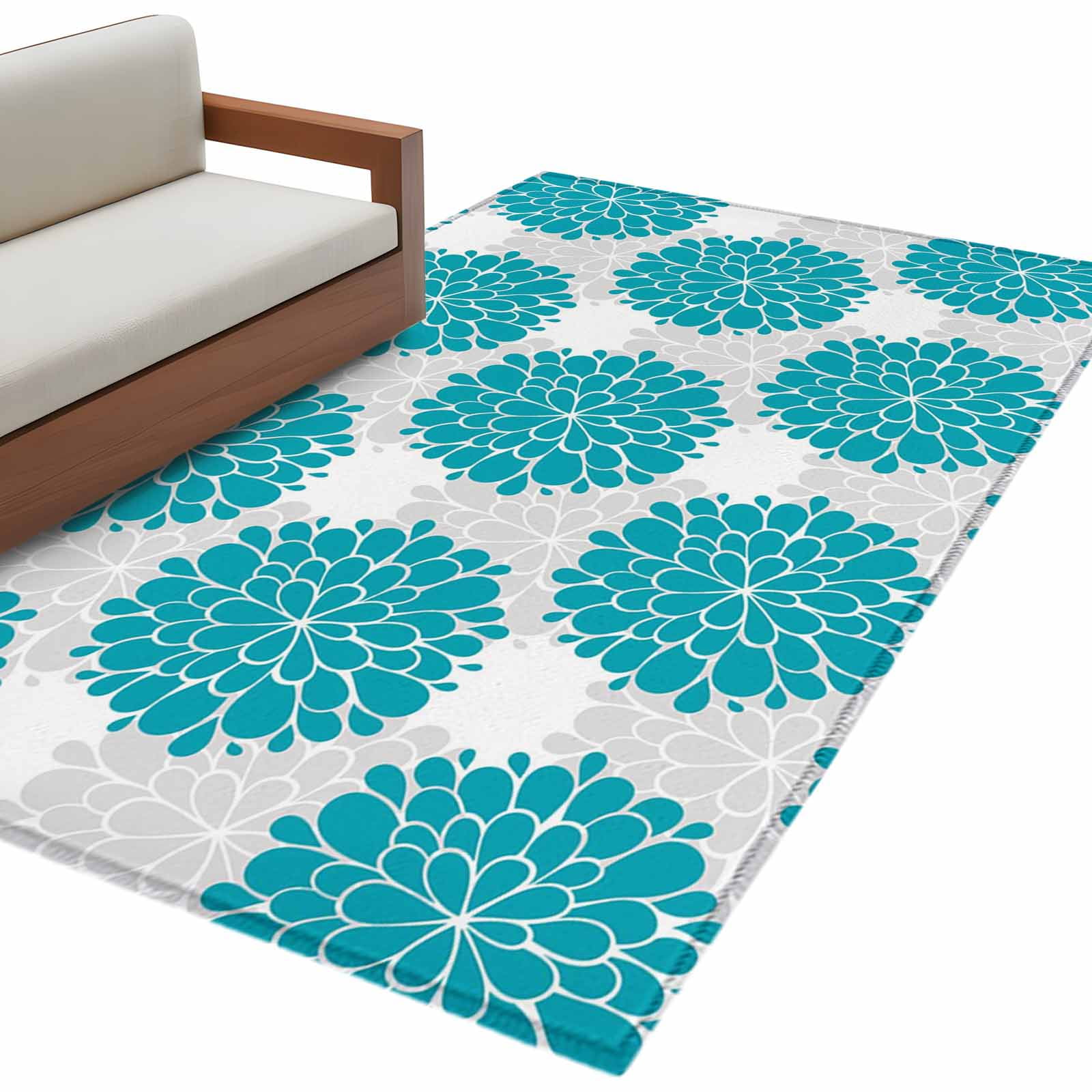 Abstract Dahlia Area Rug 3x5ft Vintage Blue Country Farmhouse Classic ...