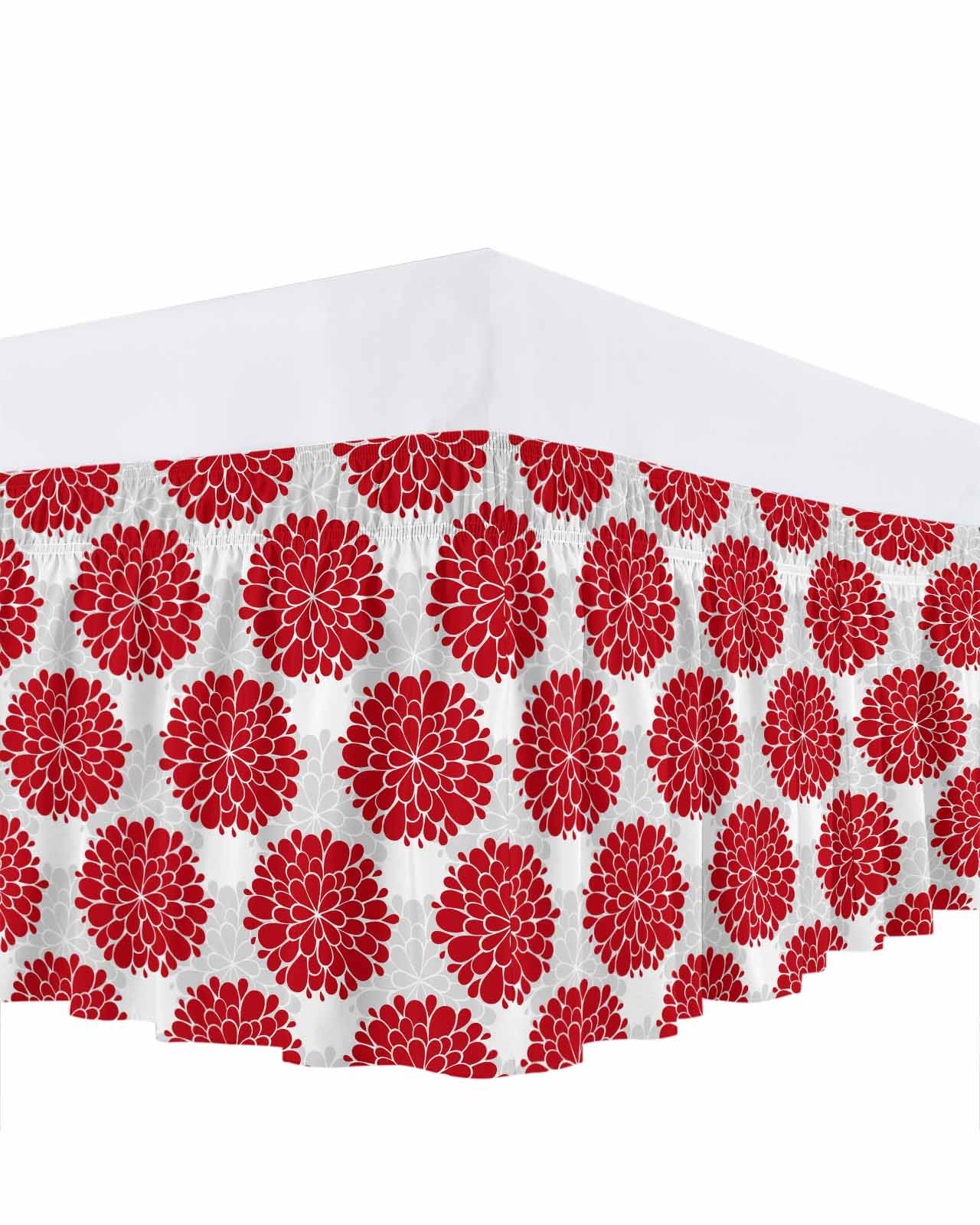 Abstract Dahlia Bed Skirt King Size 18 Inch Drop, Vintage Farmhouse Red ...