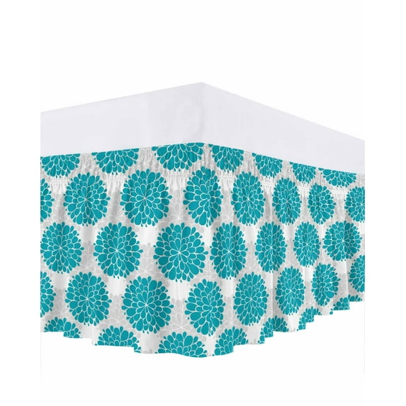 Abstract Dahlia Bed Skirt Queen Size 18 Inch Drop, Vintage Blue Country ...