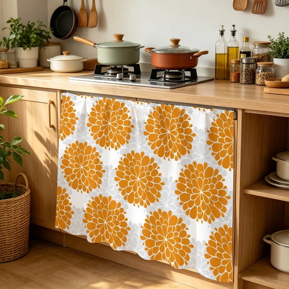 Abstract Dahlia Cabinet Curtains 35" W x 35" L Vintage Orange Country ...