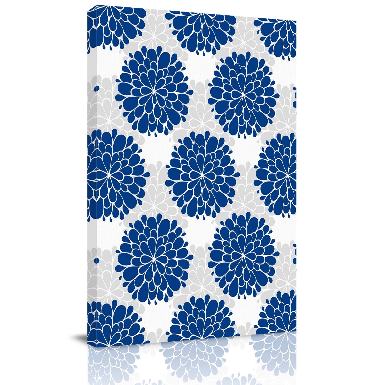 Abstract Dahlia Canvas Wall Art for Living Room, Vintage Deep Blue ...