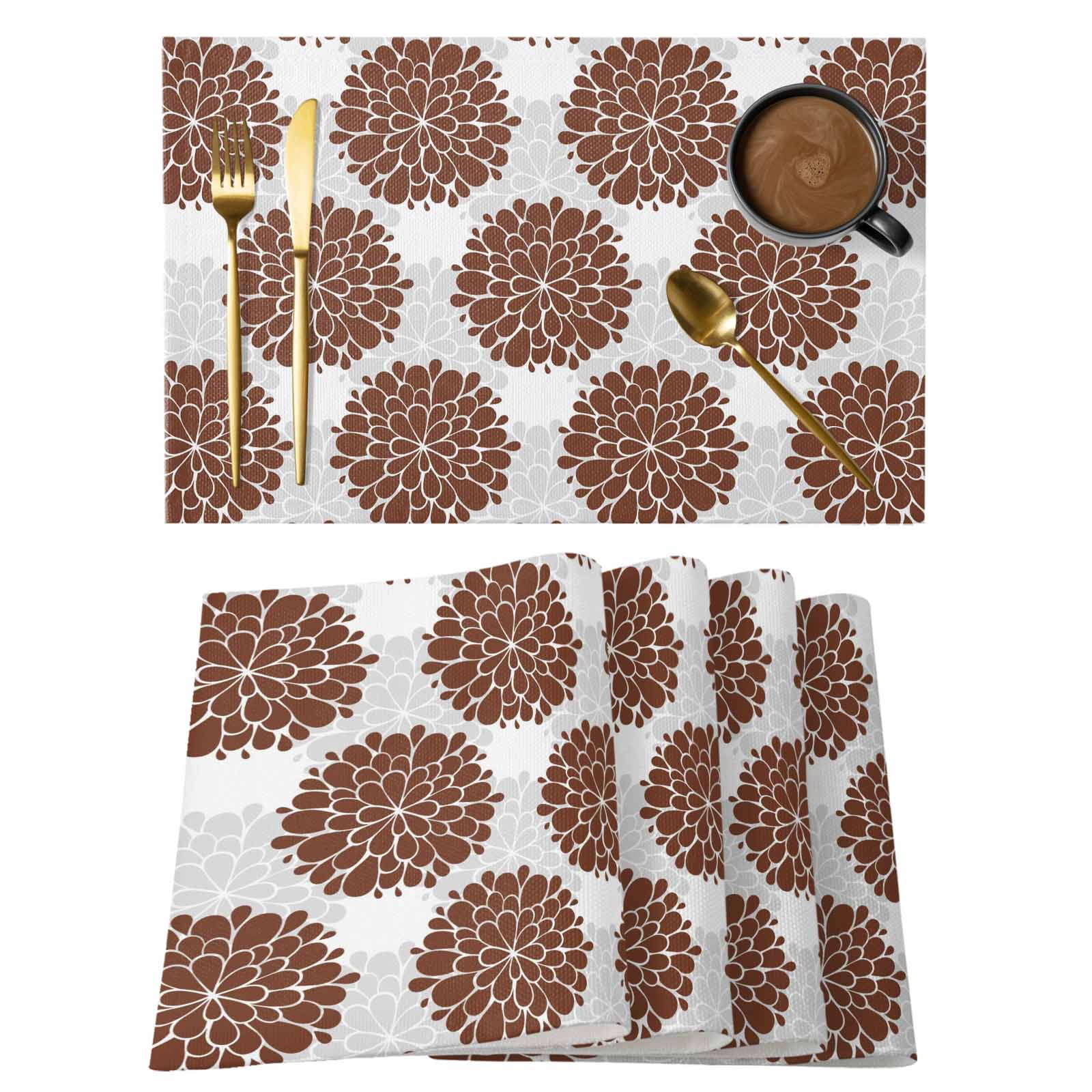Abstract Dahlia Cotton Linen Placemats Set of 4, Vintage Red Country ...