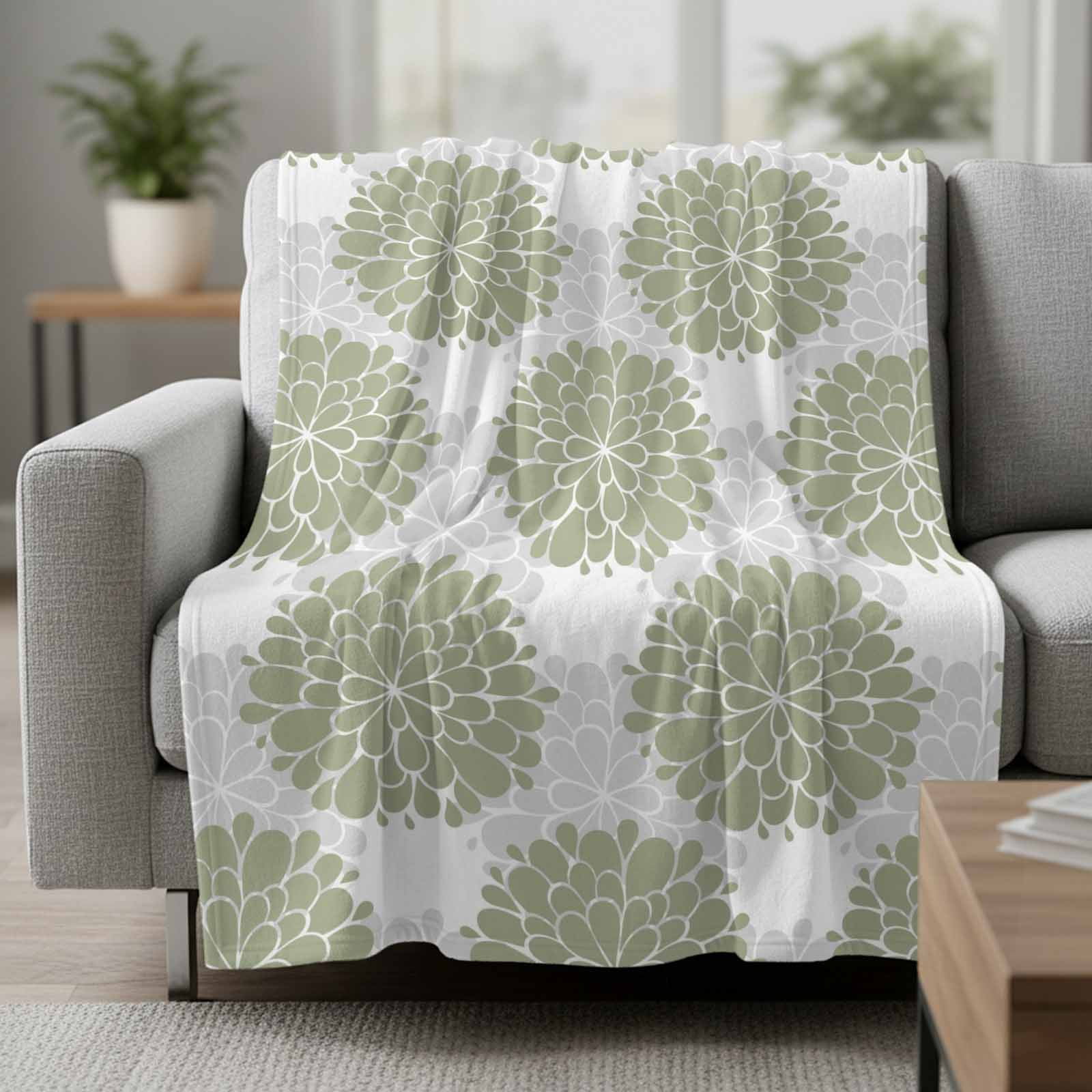 Abstract Dahlia Fleece Throw Blanket Vintage Green Country Farmhouse ...