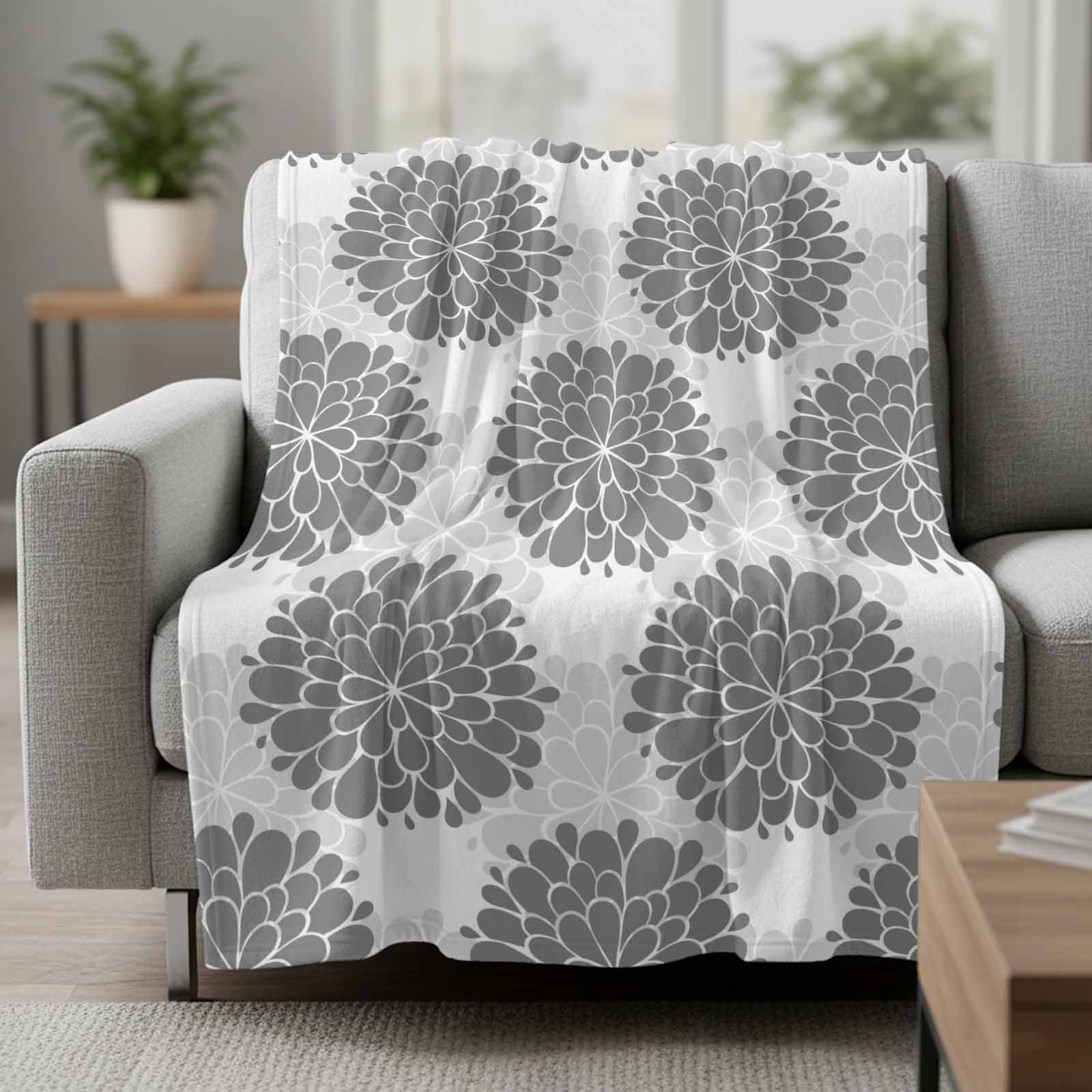 Abstract Dahlia Fleece Throw Blanket Vintage Grey Country Farmhouse ...