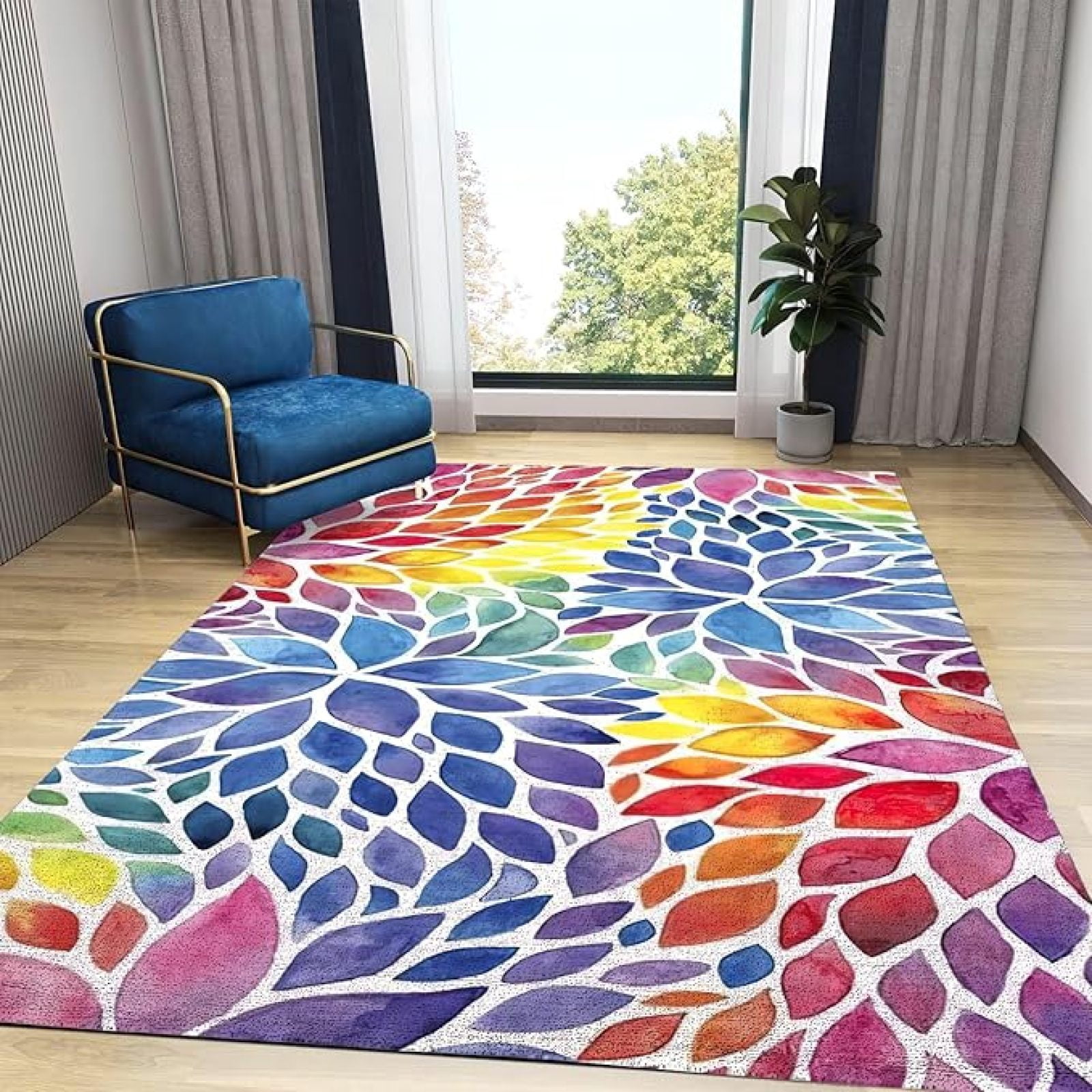 Abstract Dahlia Floral Area Rug, Colorful Floral Art Non Slip Easy Care ...