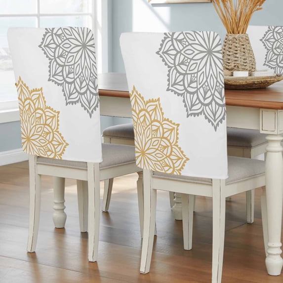 Abstract Dahlia Flower Chair Covers Set of 4 Countryside Grey Yellow ...