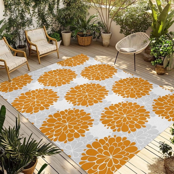 Abstract Dahlia Outdoor Rug, Vintage Orange Country Farmhouse Classic ...